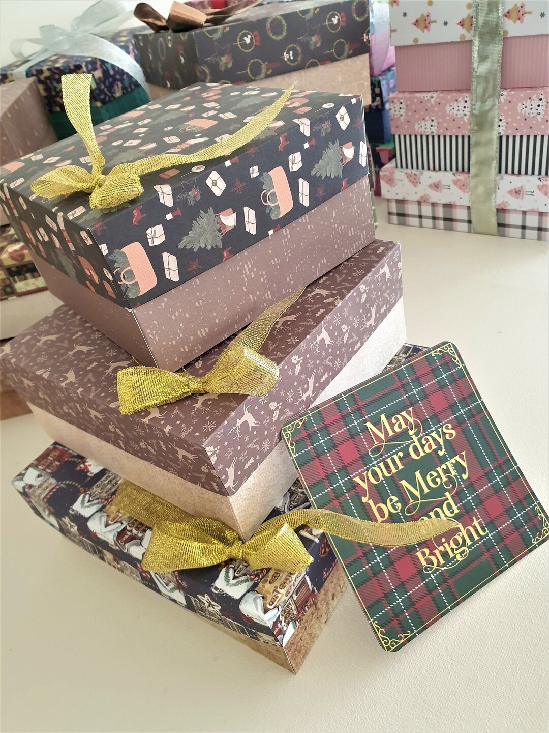 SET of THREE Christmas Gift BOXES, Christmas Gifting Boxes, Golden ...