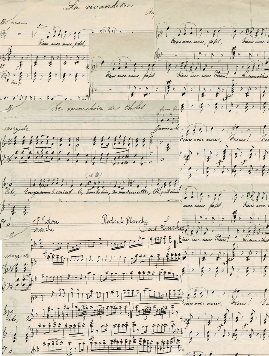 Vintage Handwritten Musical Notes, Digital Kit of 4 A4 Printable ...