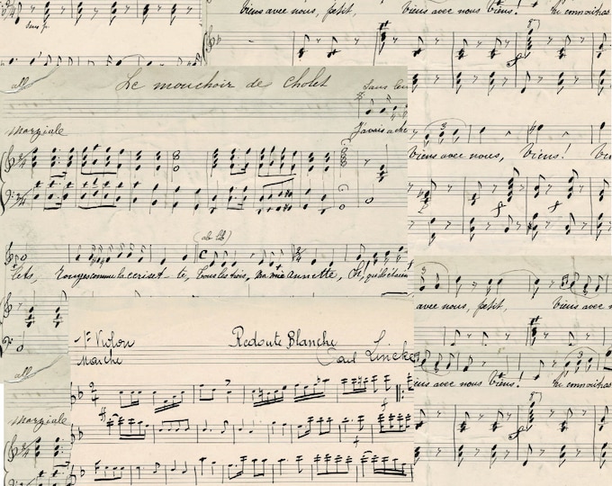 Vintage Handwritten Musical Notes, Digital Kit of 4 A4 Printable ...