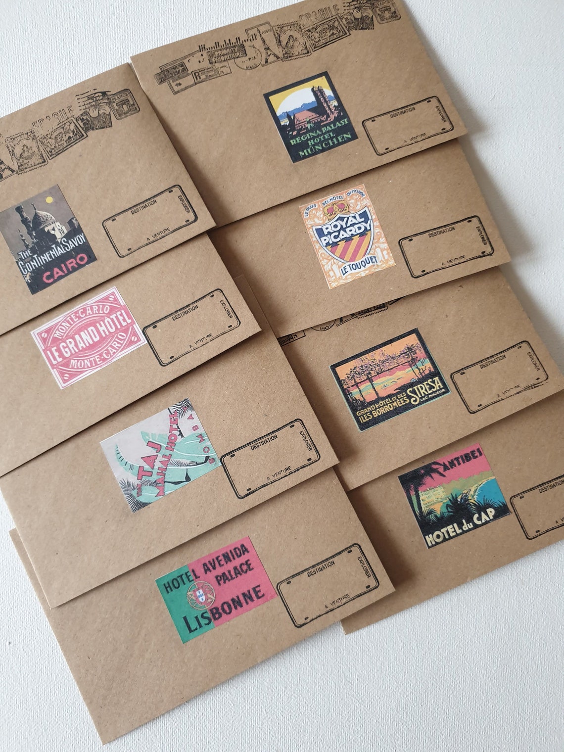 Travel theme envelopes SET of 8 ENVELOPES decorated with | Etsy