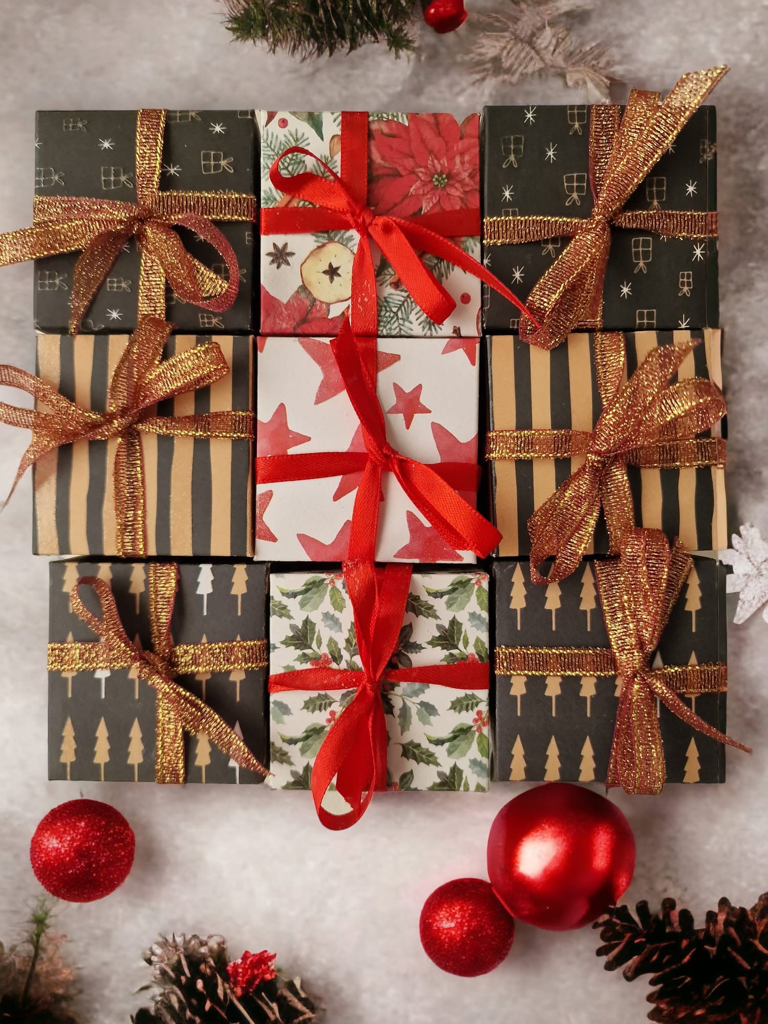 Christmas Boxes - Set of NINE Decorated Christmas Boxes, Light ...