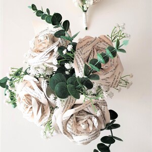 Book Paper Flowers Bouquet Decorated With Artificial Eucalyptus Leaves ...