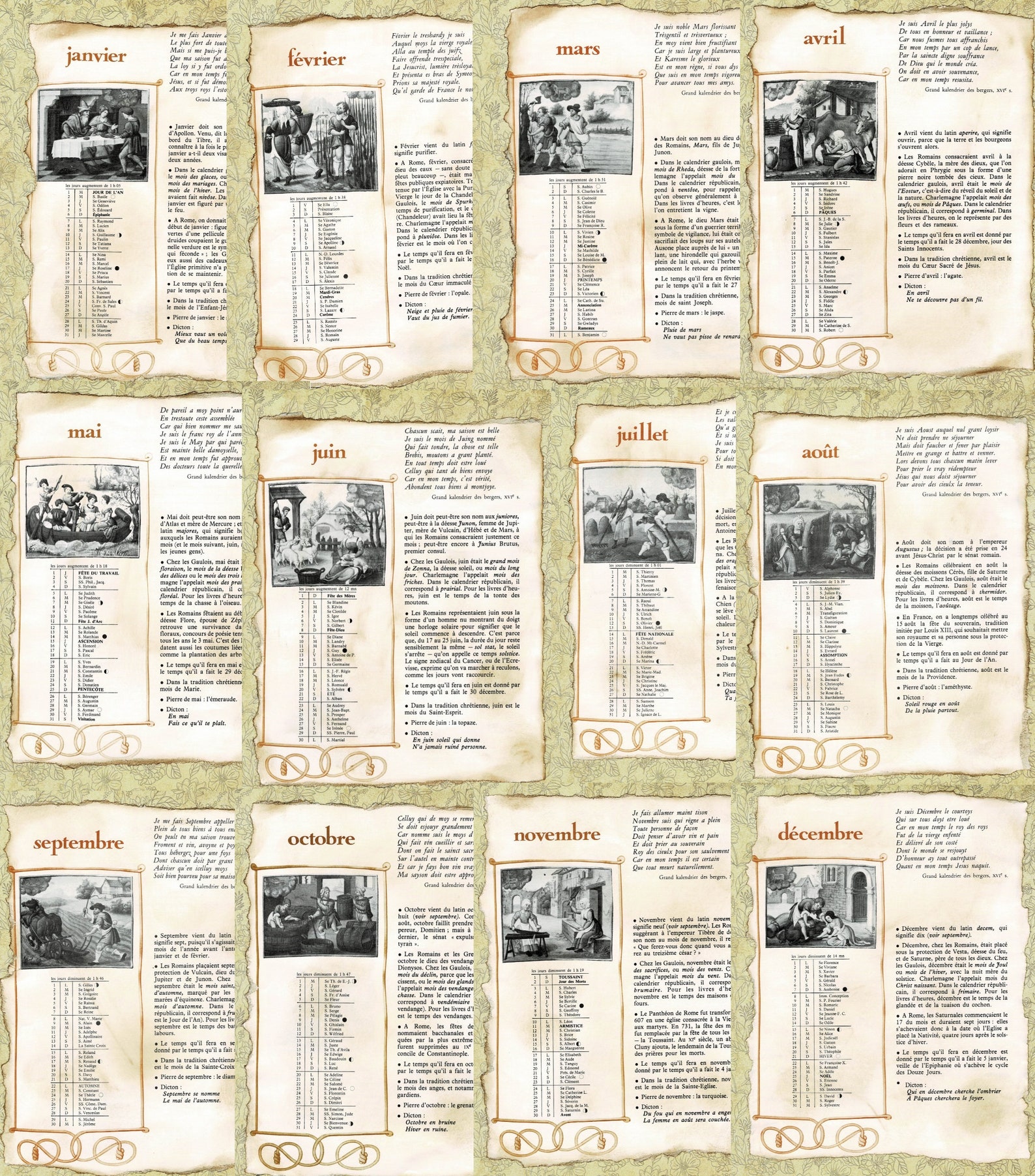 Junk Journal Vintage Calendar Printable, Digital Kit of 12 A4 Printable ...