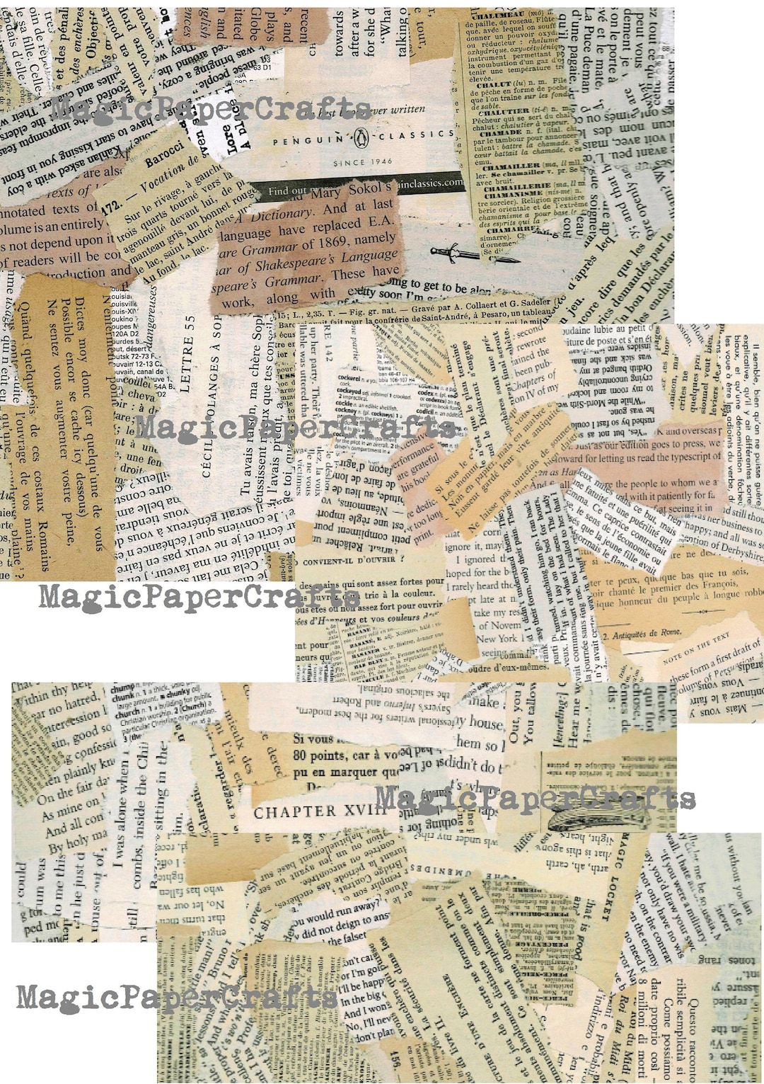 Book Pages Collages, Digital Kit of 4 A4 Printable, Vintage Book Pages ...