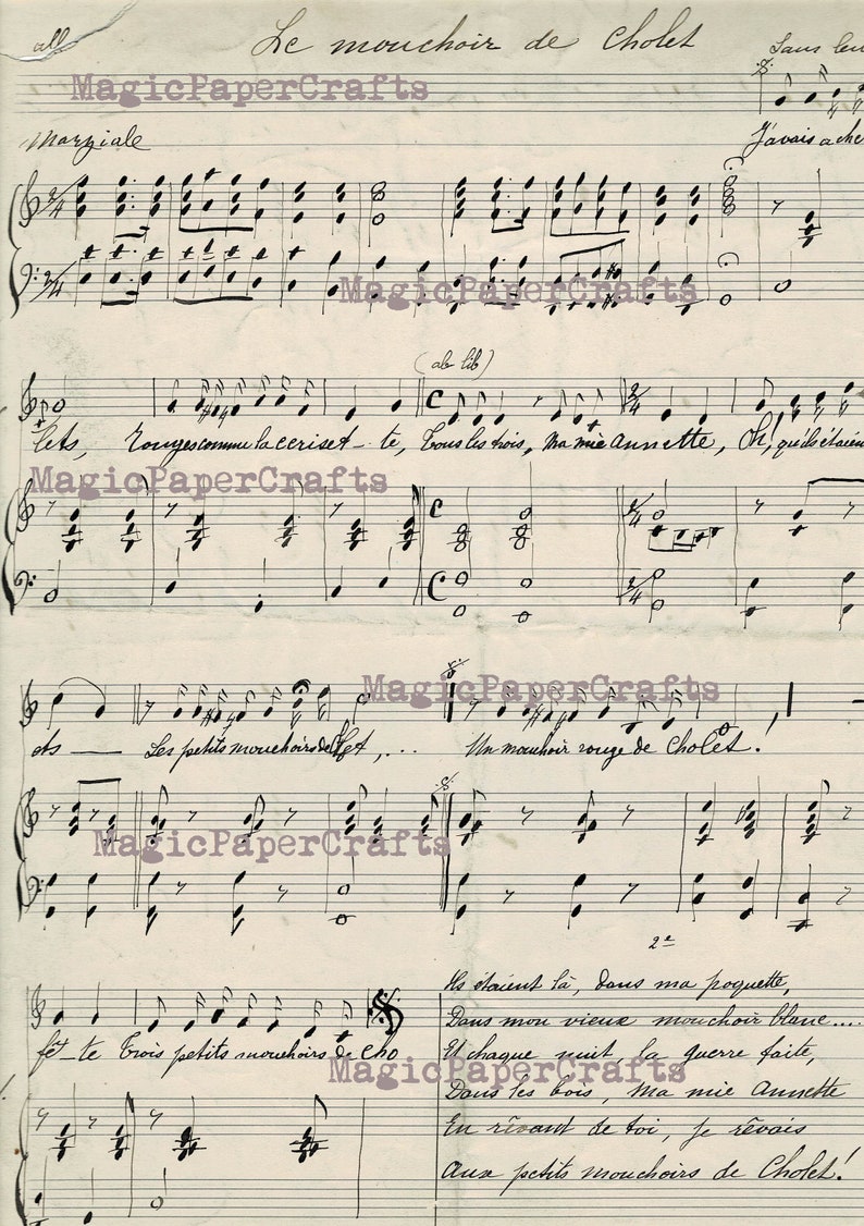 Vintage Handwritten Musical Notes, Digital Kit of 4 A4 Printable ...