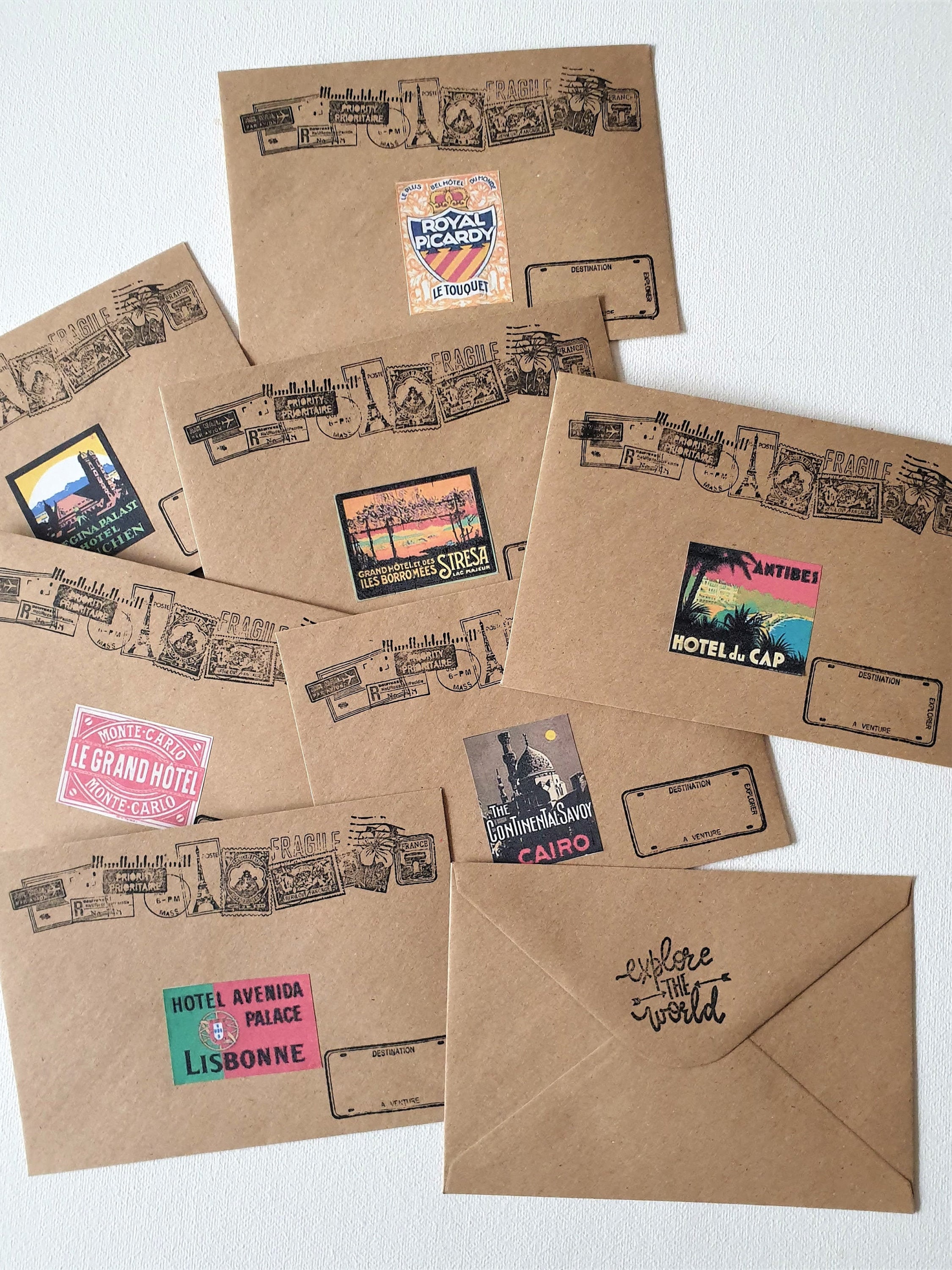 Travel theme envelopes SET of 8 ENVELOPES decorated with | Etsy