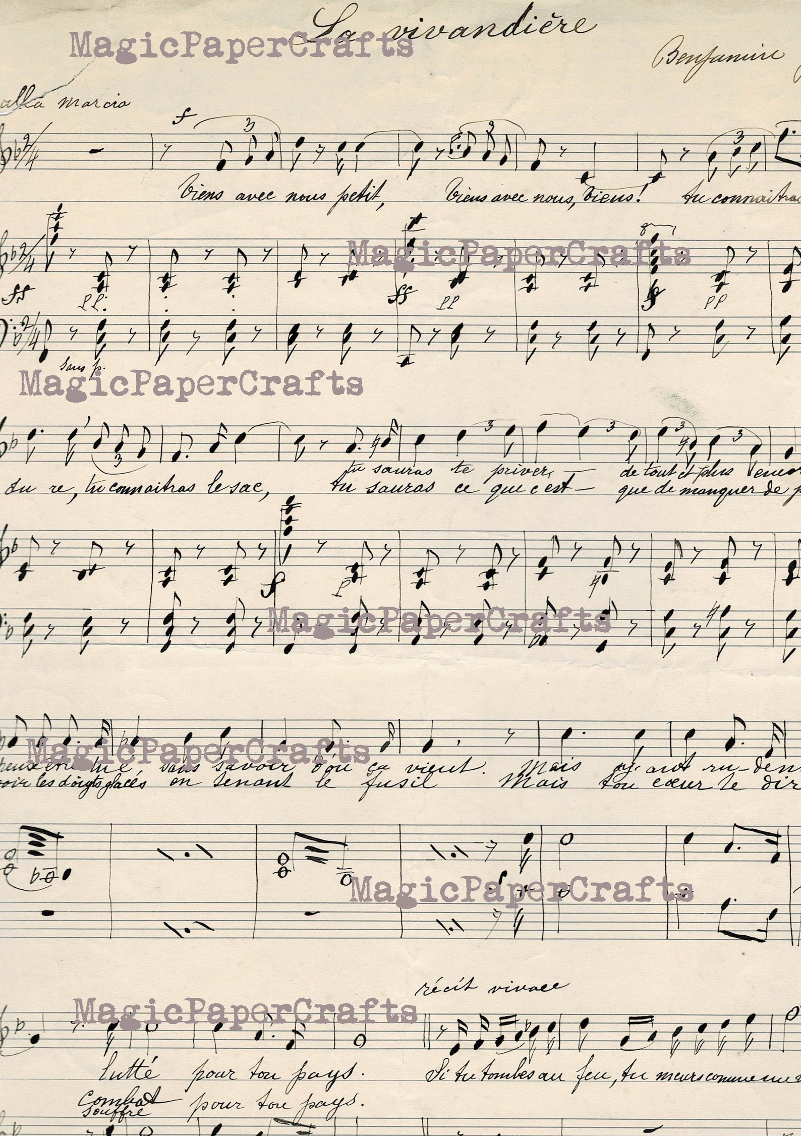 Vintage Handwritten Musical Notes, Digital Kit of 4 A4 Printable ...