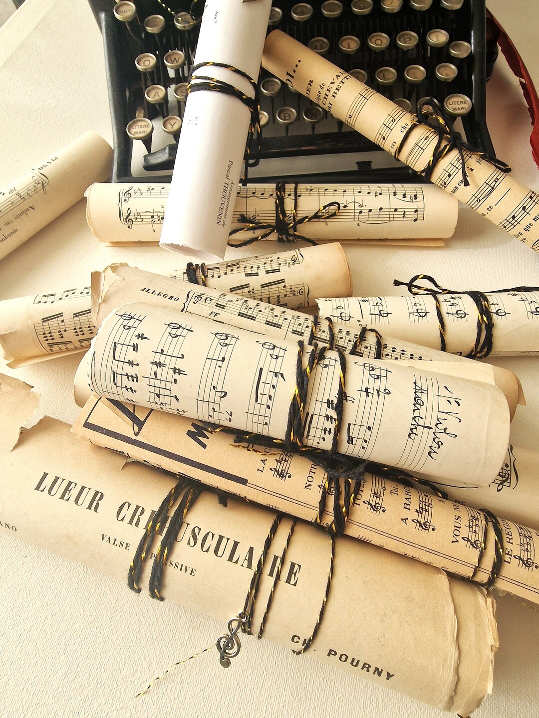 SET of 10 Music Sheets Scrools - 5 Scrolls With Music Small Charms, 5 ...