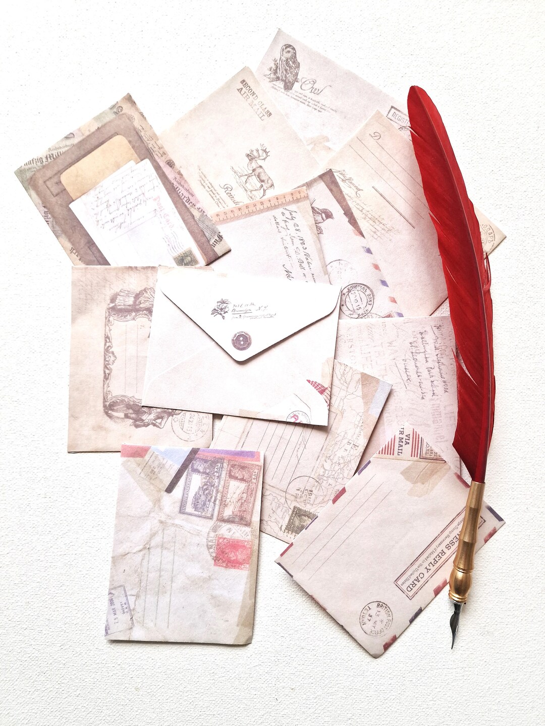 SET of 12 MINI ENVELOPES, Various Prints, Mini Envelopes, Vintage Retro ...