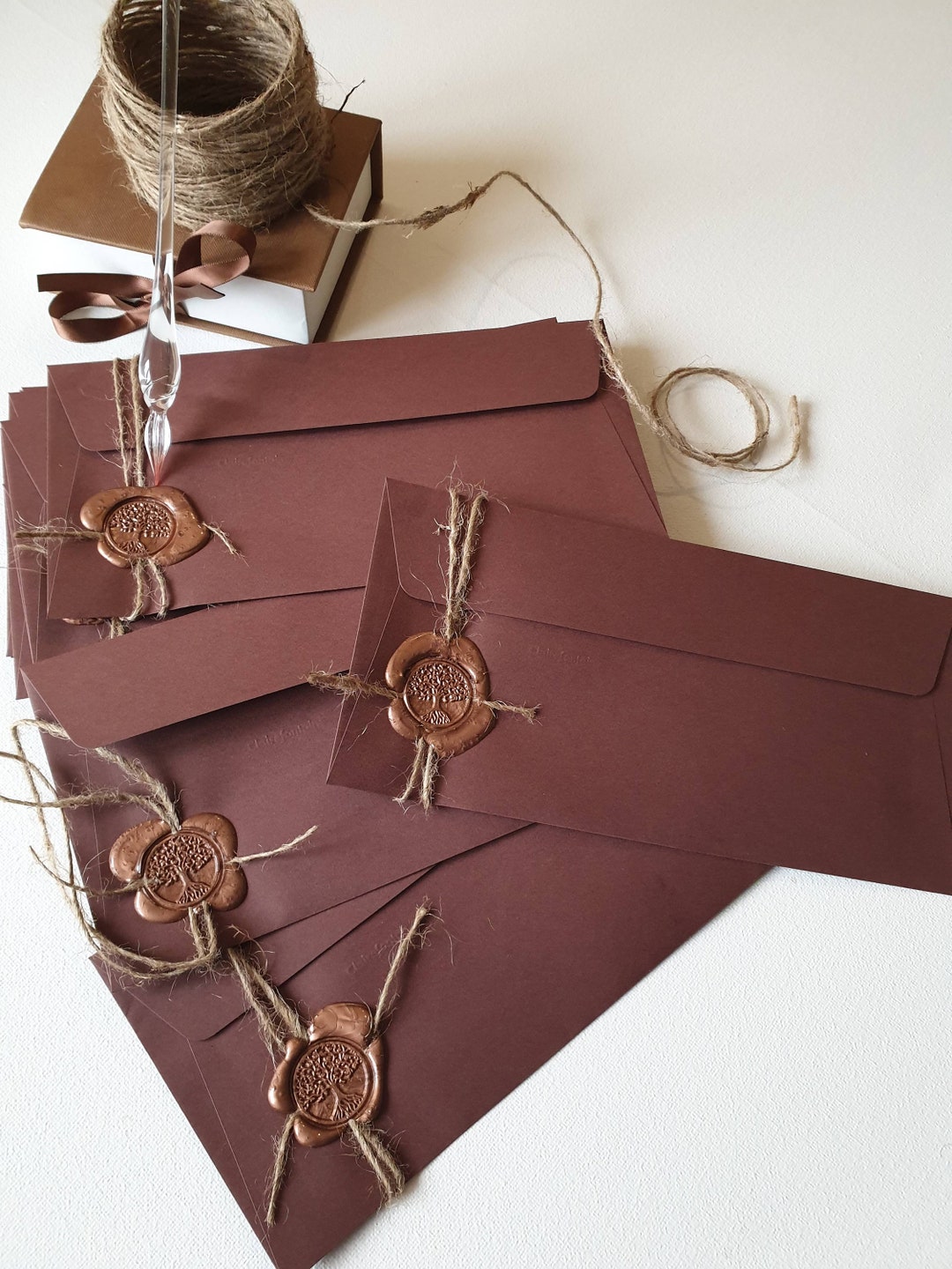 Wax Sealed Envelope, SET OF 5, Elegant Envelopes Sealed With Tree of ...