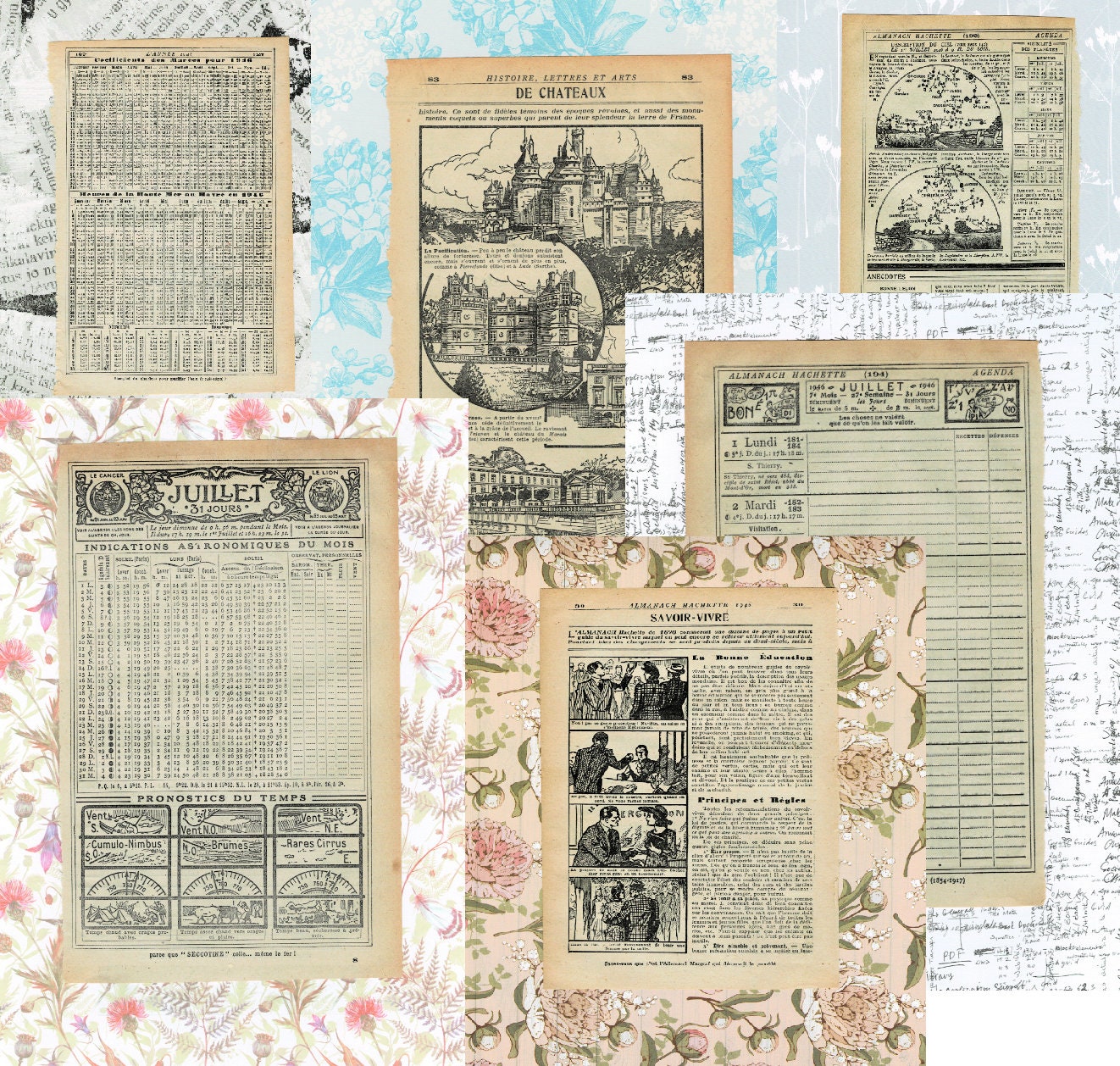 Junk Journal Vintage Printable Kit Digital Kit of 6 A4 Pages | Etsy