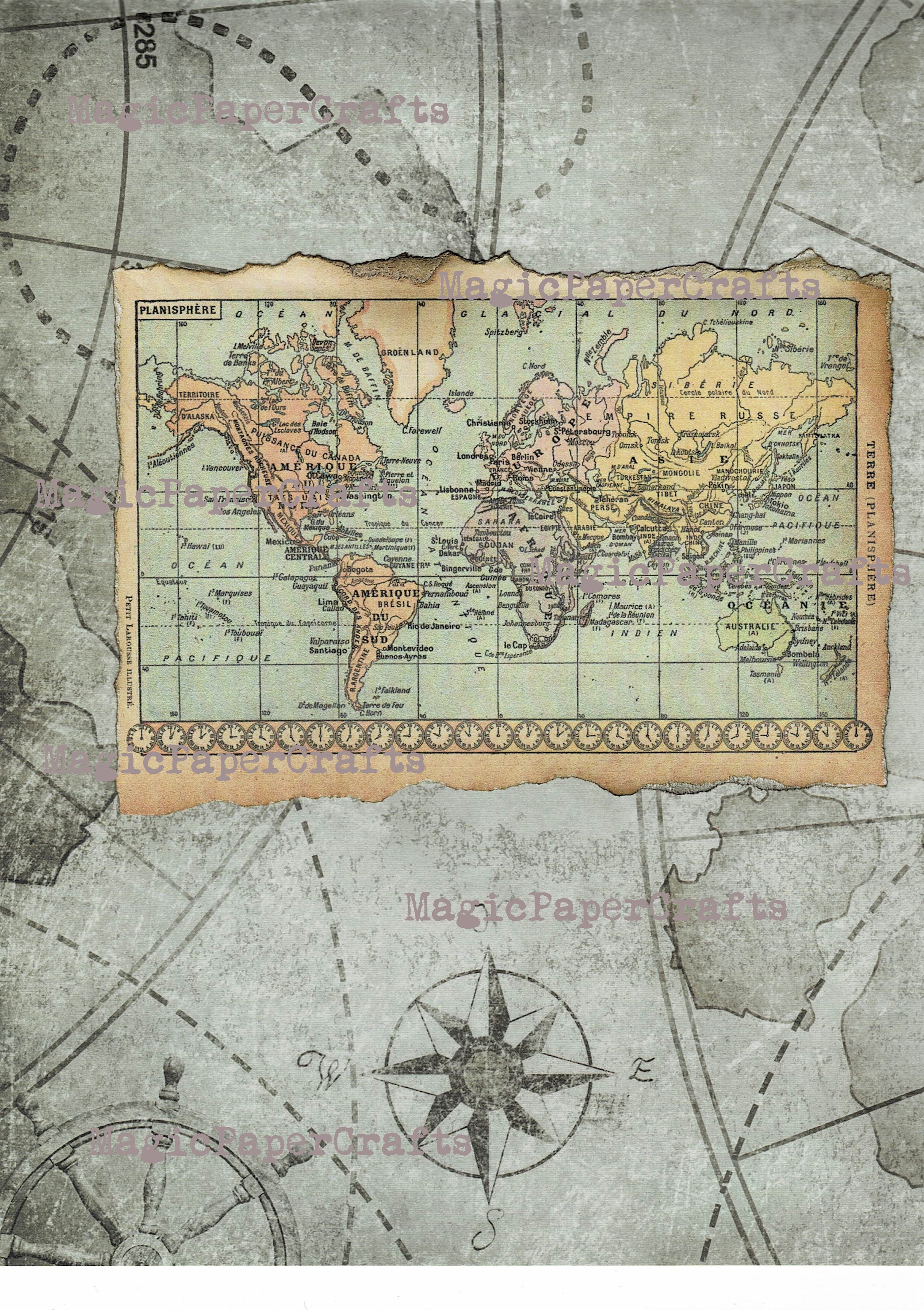 Vintage World Maps Printable, Digital Kit of 6 A4 Printable, Vintage ...