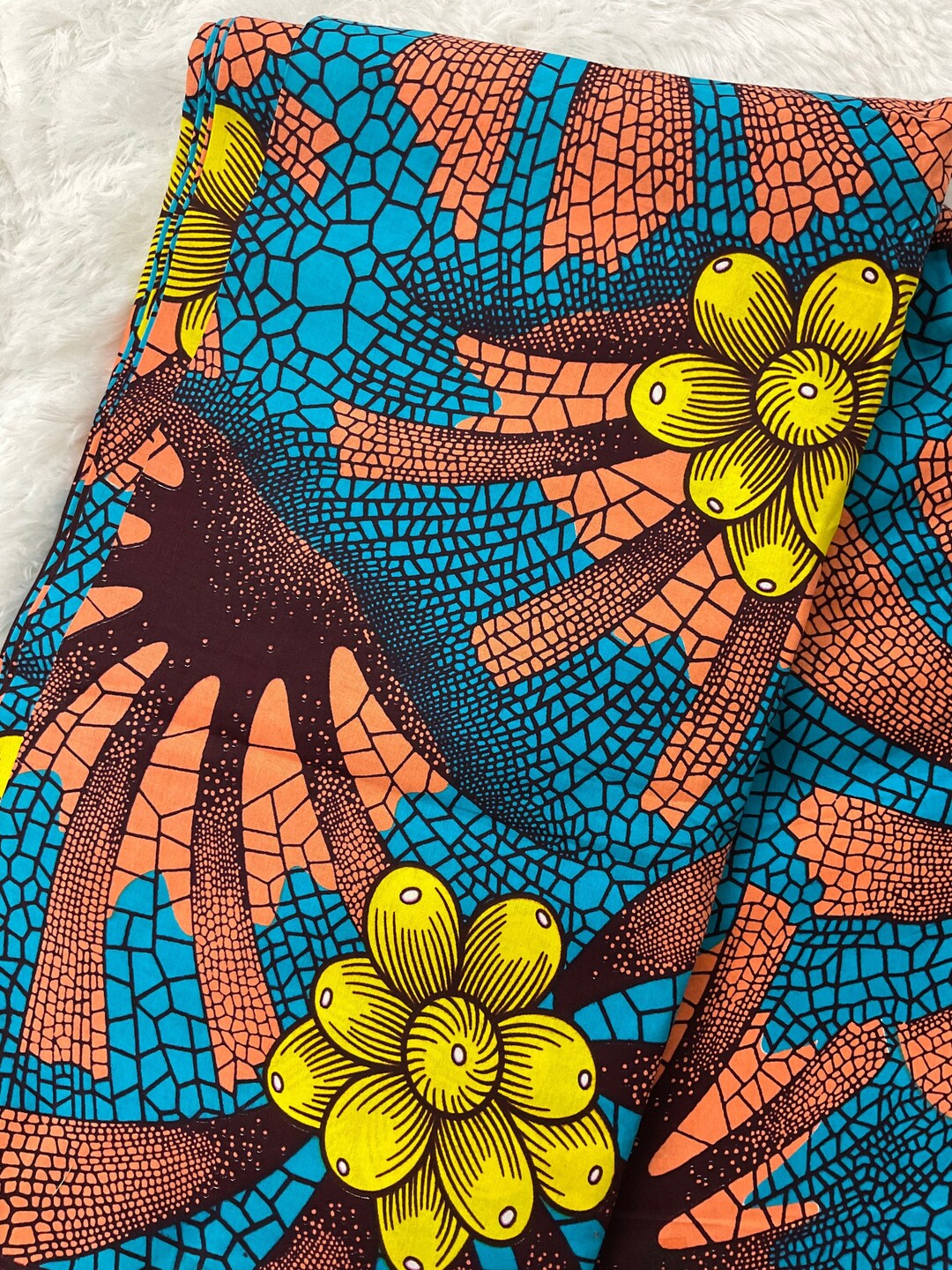 African Print Fabric/ankara-turquoise ,brown ,yellow Design/african ...