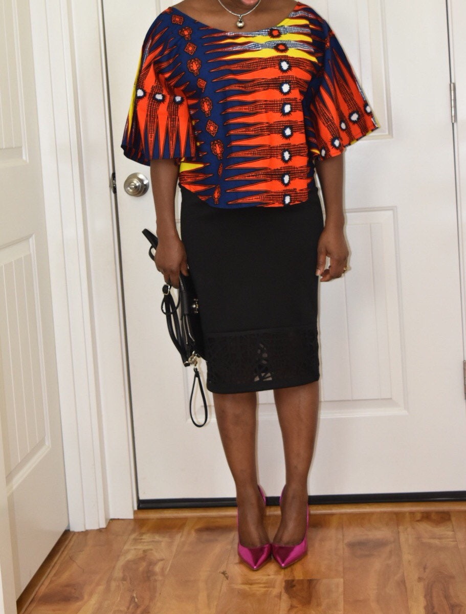 African Clothing for Women/ African High Low Crop Top/ African Cape Top ...