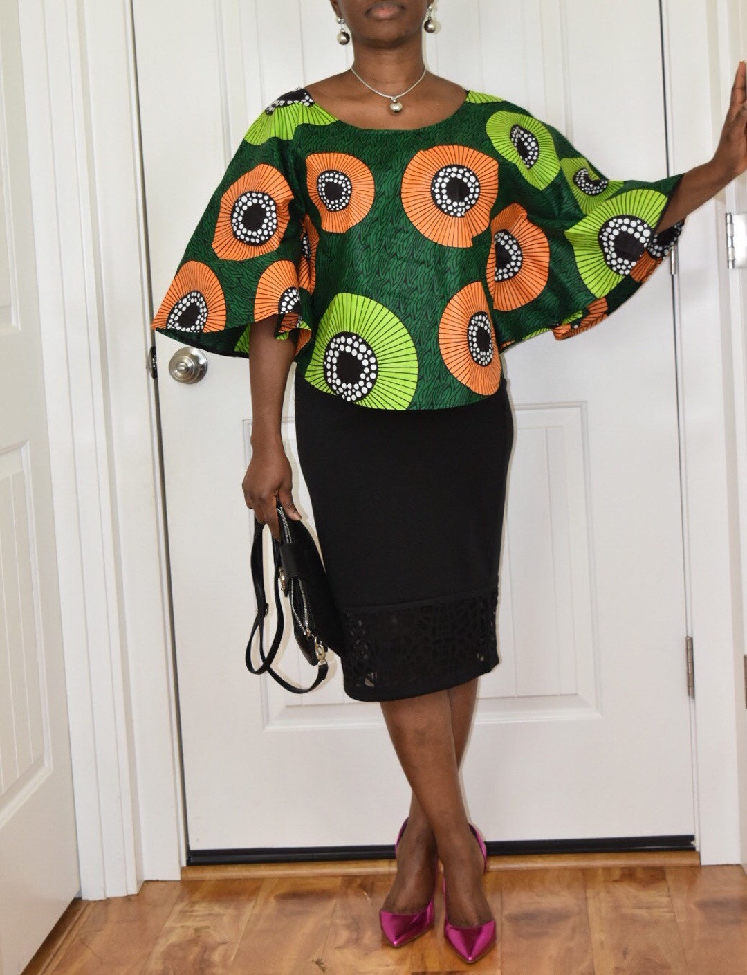 African Clothing for Women/ African High Low Crop Top/ African Cape Top ...