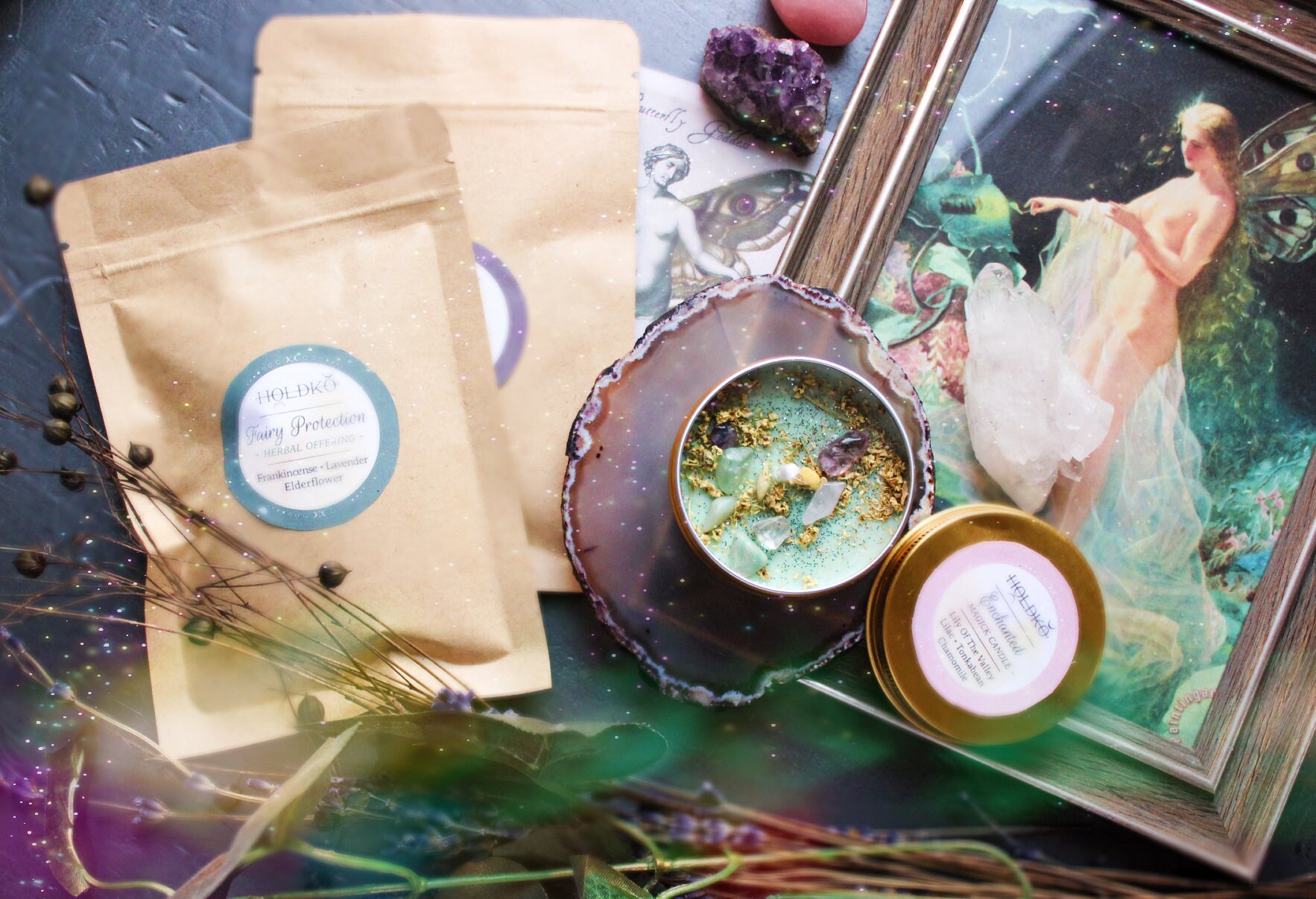 FAIRY WITCH Magick Spell Kit Fairy Crystal Candle Ritual Salt Herbal ...