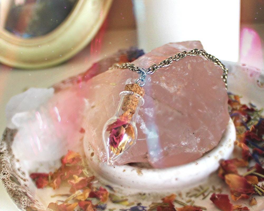 LOVE CHARM With Magickal Flowers and Rose Quartz Witchy - Etsy