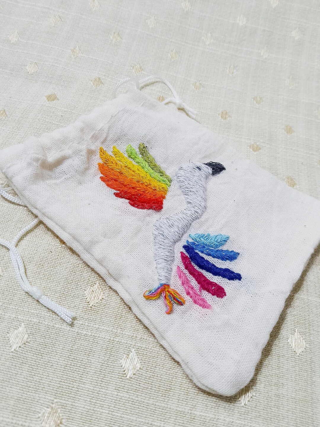 Rainbow Winged Bird Embroidery. Bird in Flight. Hand Embroidered ...