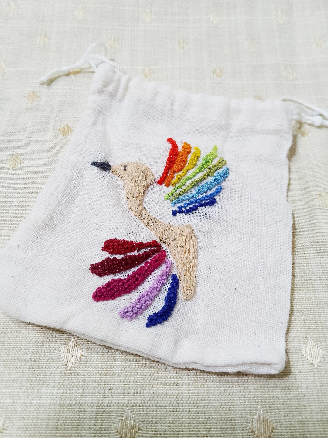 Rainbow Winged Embroidered Bird. Hand Embroidered Scented Sachet Bag ...