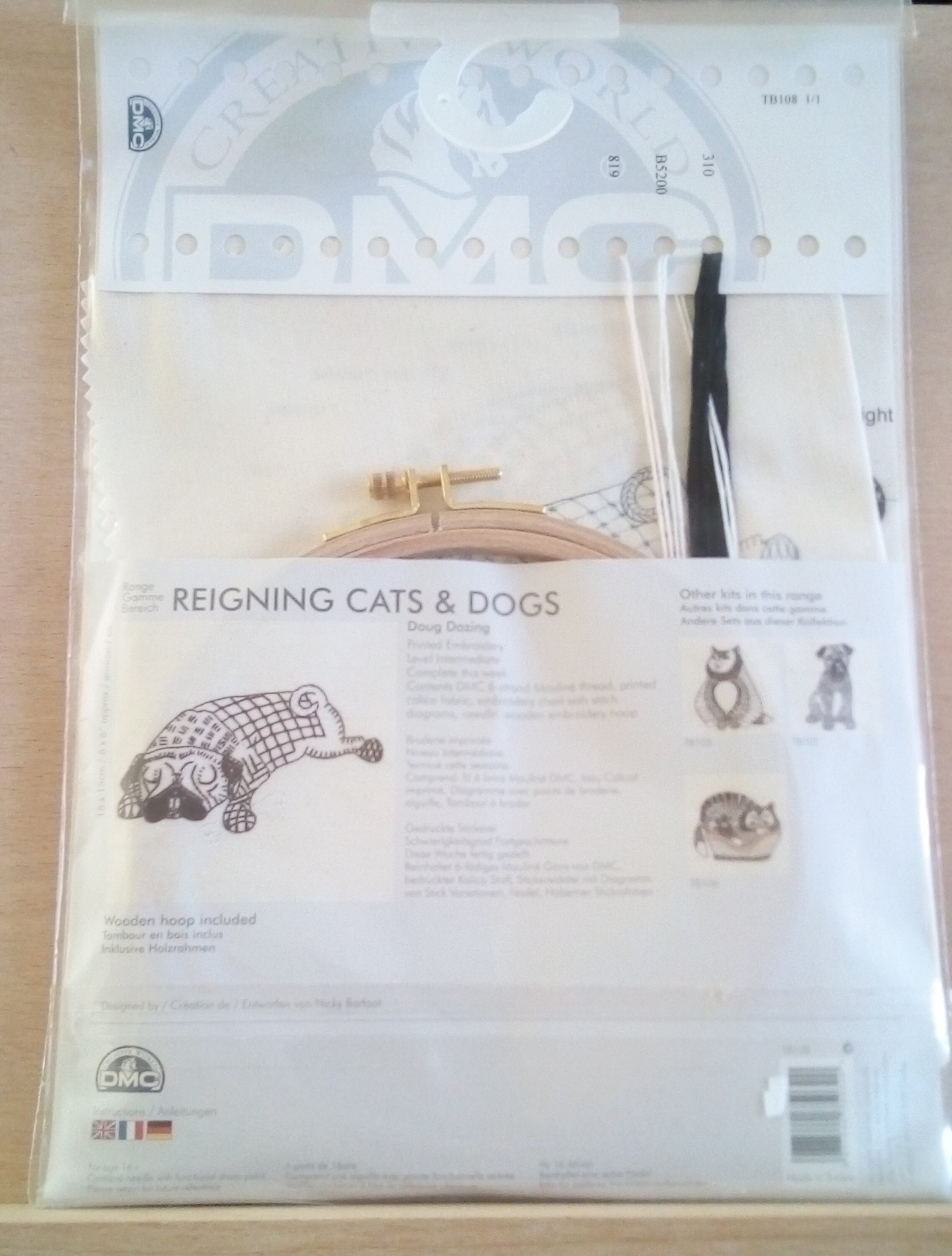 DMC Dozing Doug Embroidery Kit – Reigning Cats and Dogs, With Hoop ...