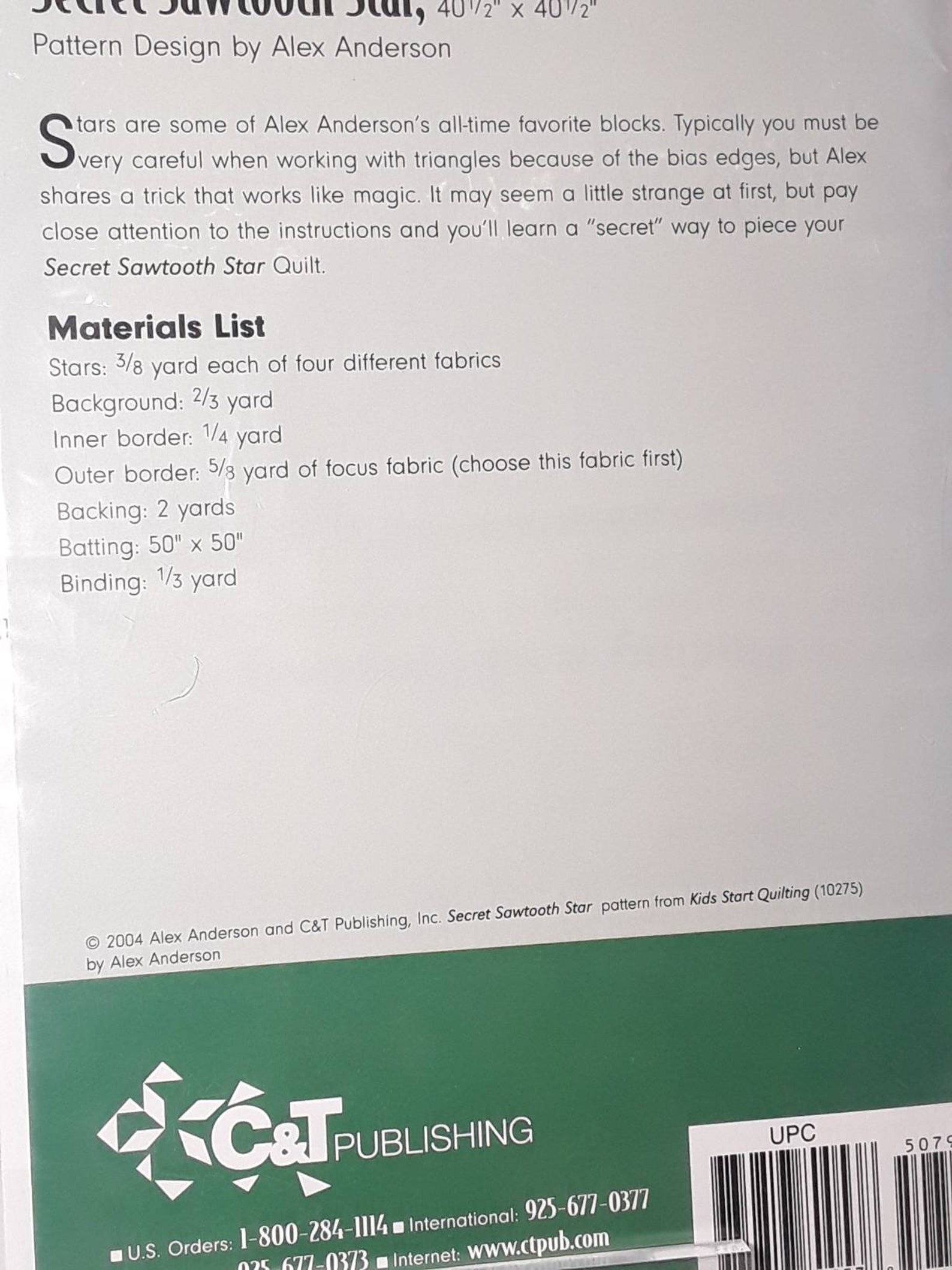 Alex Anderson Pattern Design Secret Sawtooth Star 80053 - Etsy