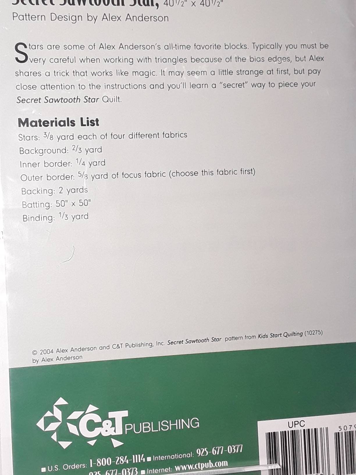 Alex Anderson Pattern Design Secret Sawtooth Star 80053 - Etsy