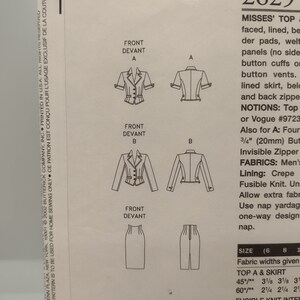 Vogue Couture 2629 Pattern Misses Top & Skirt, UNCUT, Size 12,14,16 ...