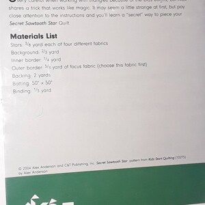 Alex Anderson Pattern Design, Secret Sawtooth Star #80053, Quilted ...