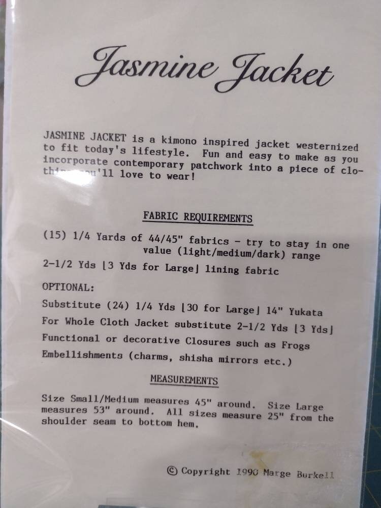Marge Burkell Pattern Jasmine Jacket UNCUT Kimono Inspired - Etsy