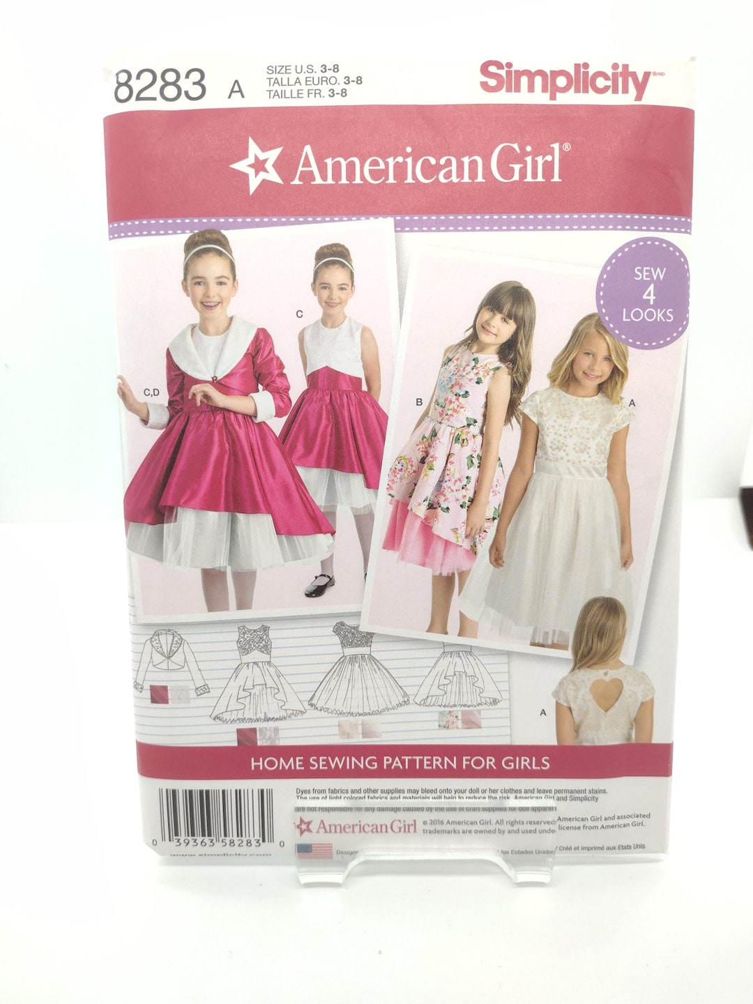 Simplicity 8283 Pattern American Girl Home Sewing for Girls Size 3 - 8 ...