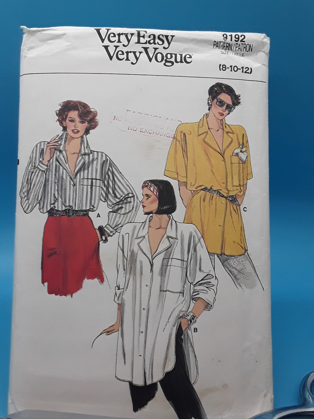 Vogue 9192 Misses Big Shirt Pattern Vintage 80s UNCUT Sizes 8-10-12 - Etsy