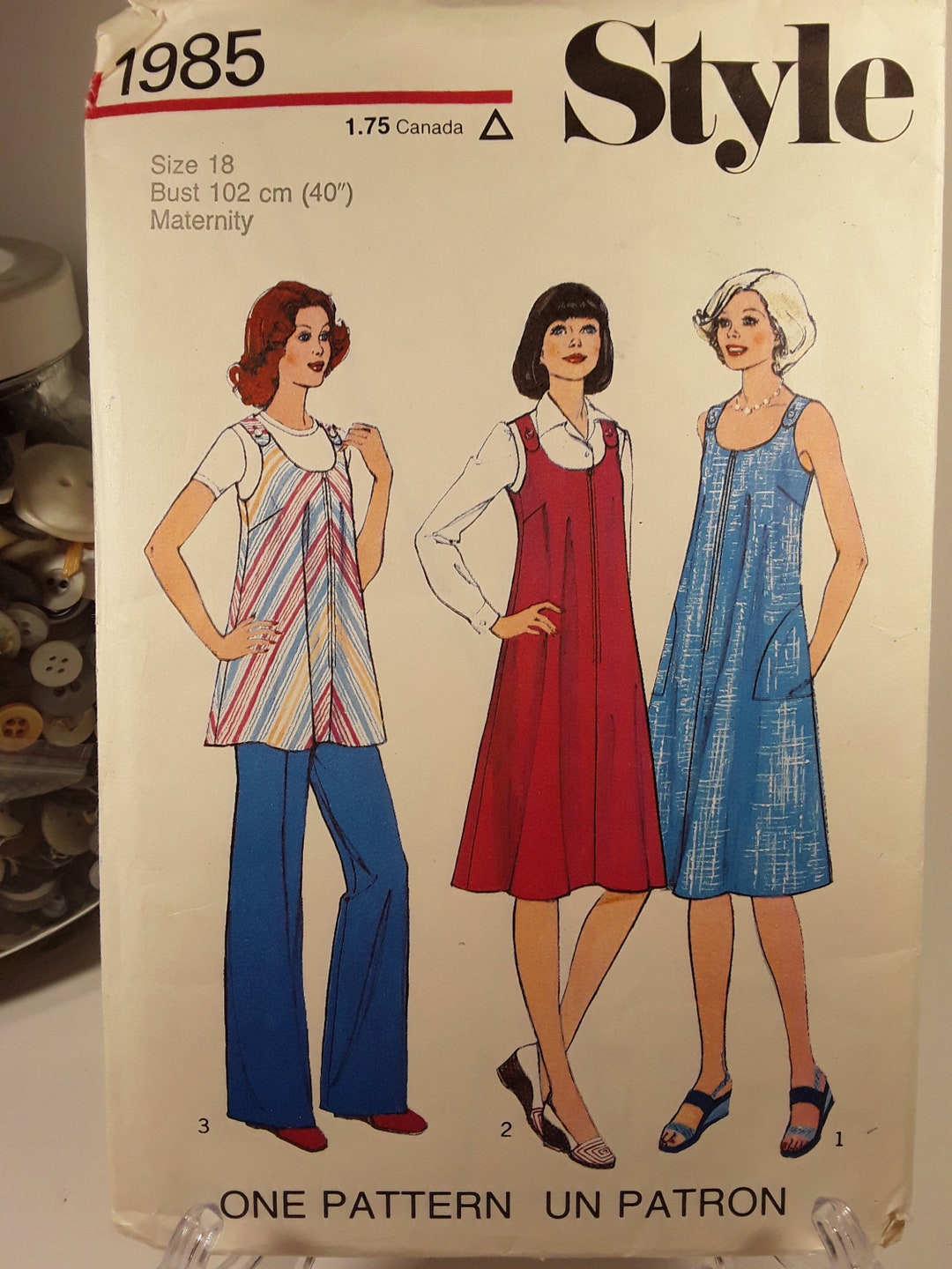 Style 1985 Maternity Tunic, Dress, Pattern, Vintage, Sz 18 Maternity ...