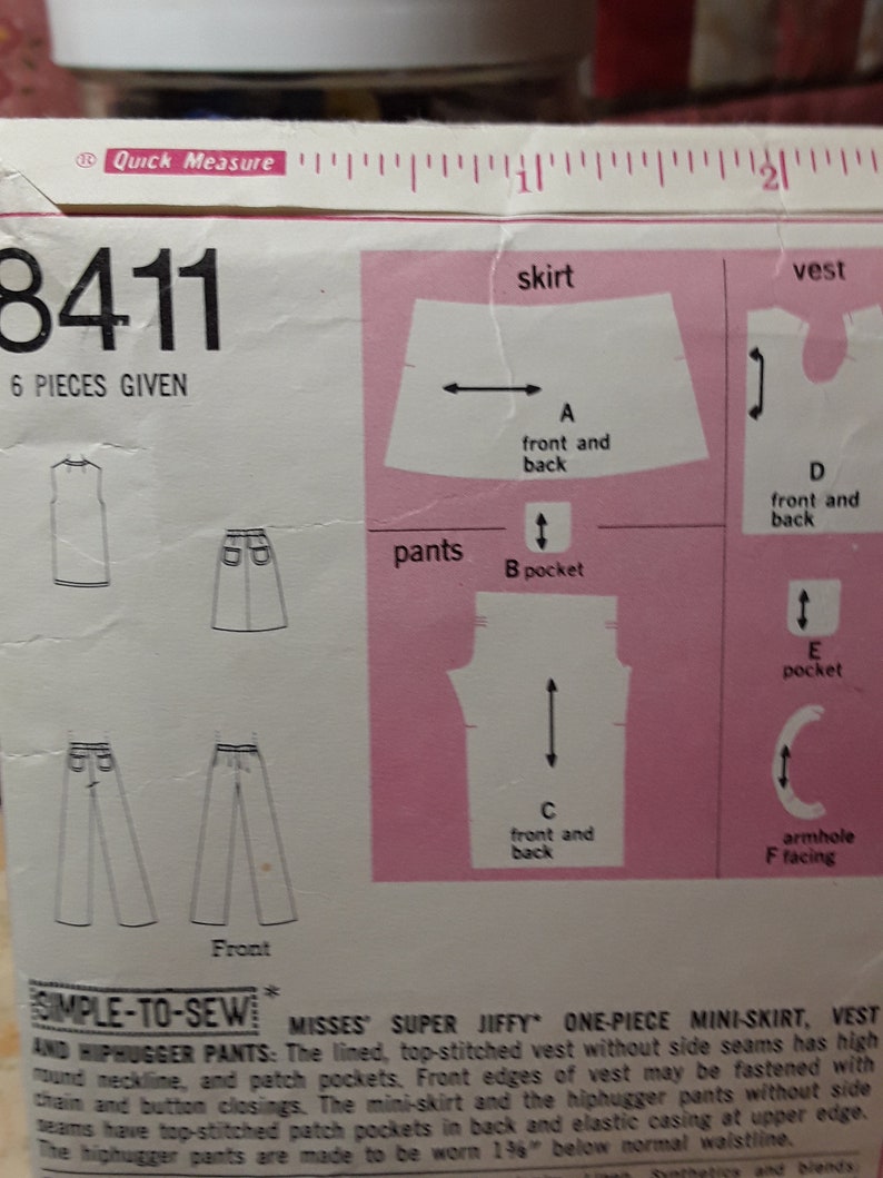Simplicity 8411 Mini Skirt, Vest, Hip Hugger Pants Pattern, Super Jiffy ...