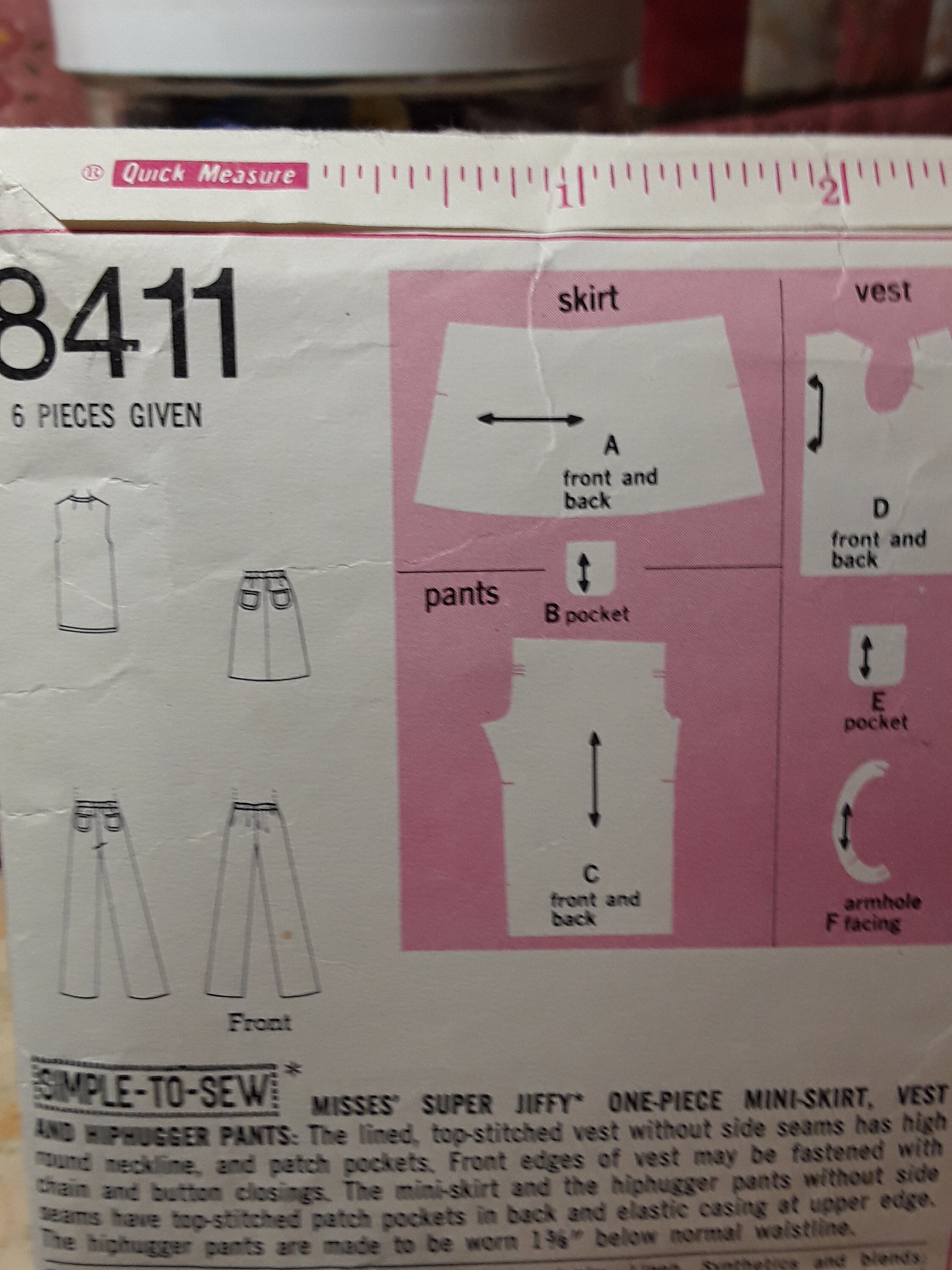 Simplicity 8411 Mini Skirt, Vest, Hip Hugger Pants Pattern, Super Jiffy ...