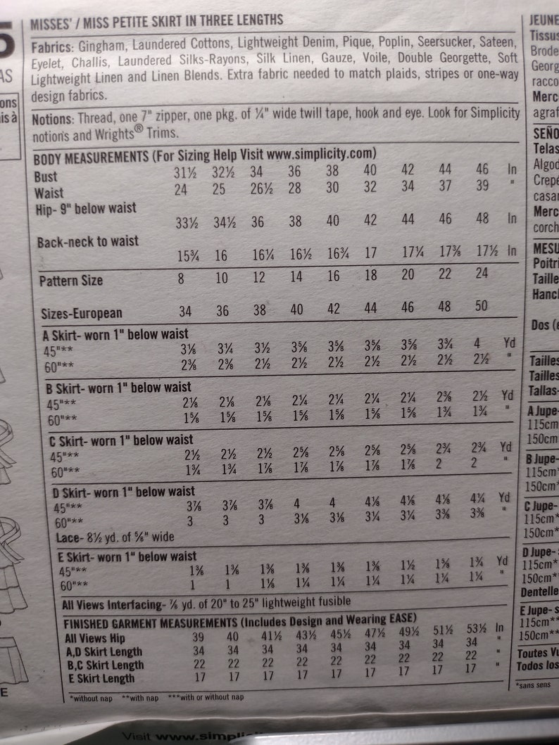 Simplicity 2655 Pattern Misses Skirts Easy to Sew 6 Styles UNCUT Sizes ...