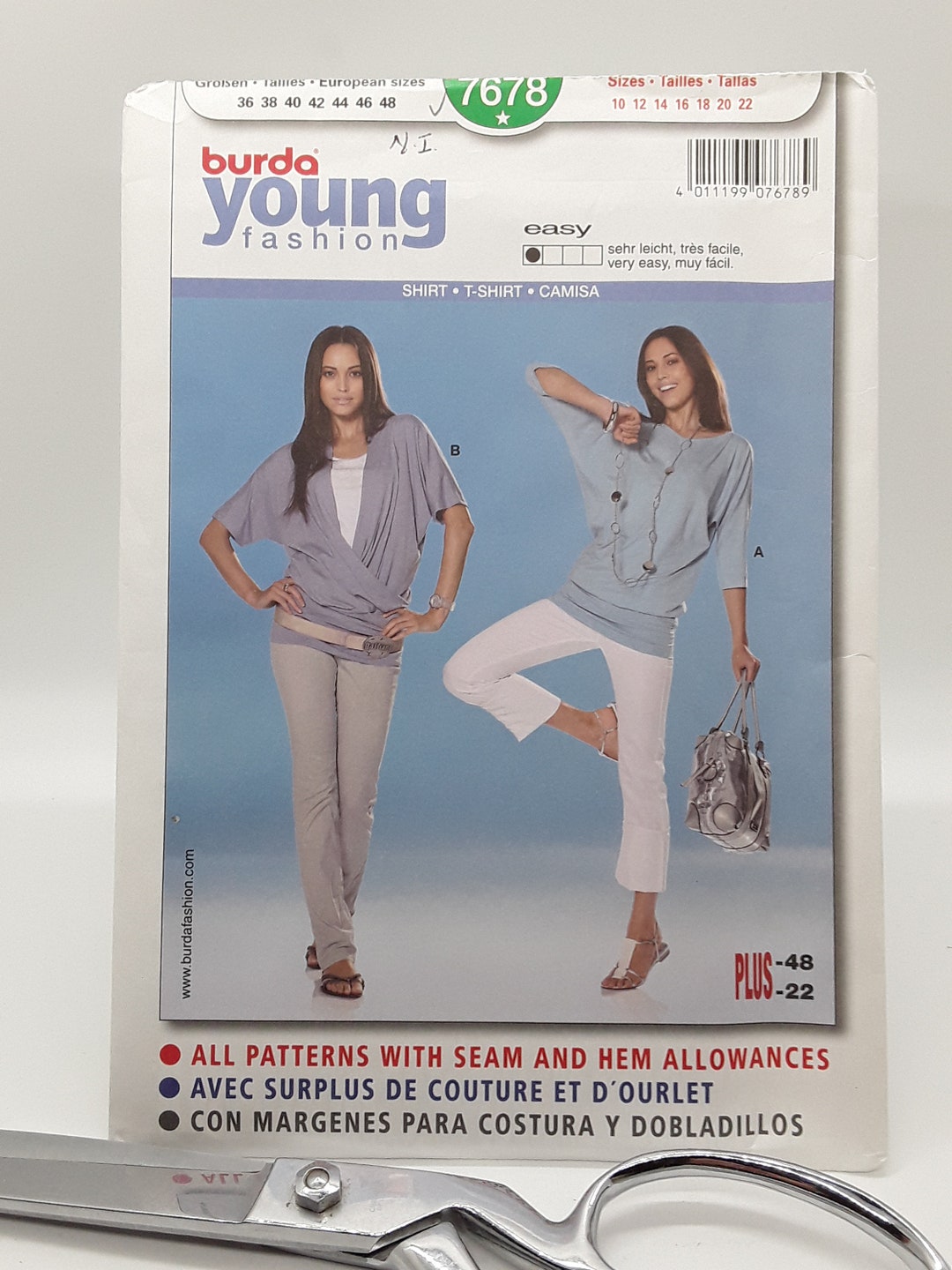 Burda 7678 Pattern T-shirt, Young Fashion, UNCUT, Sizes 10-22, Easy, No ...