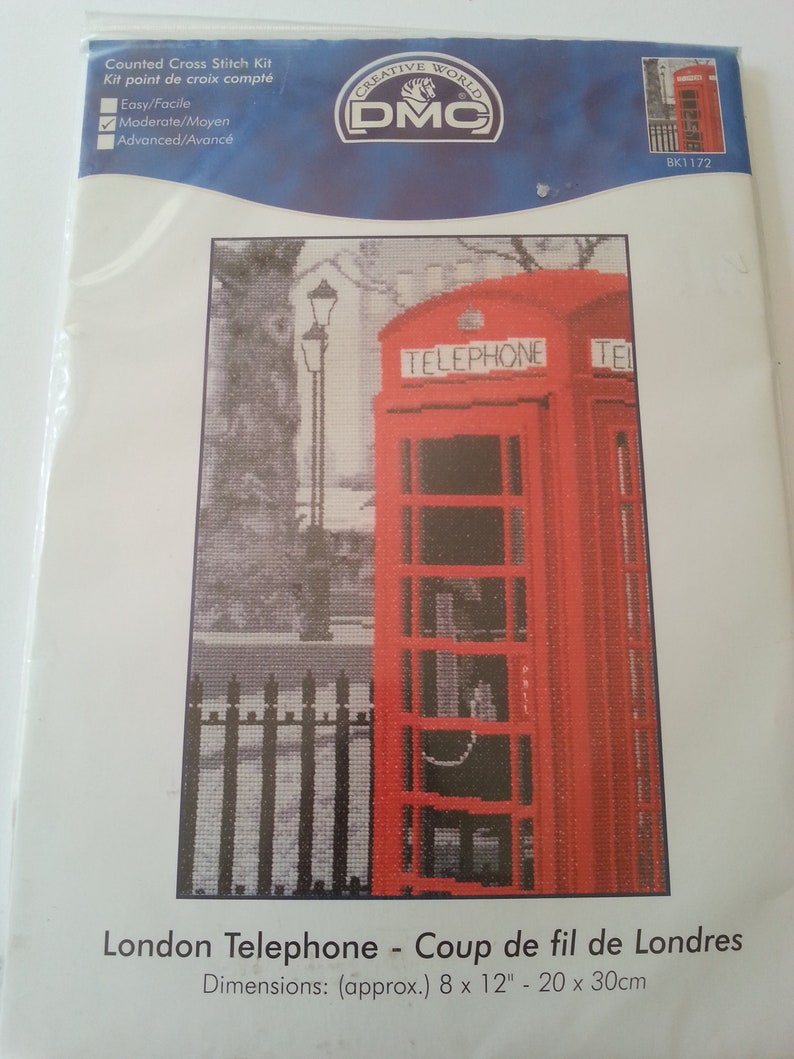 London Telephone, Cross Stitch Kit, DMC, BK1172, London Scenes ...