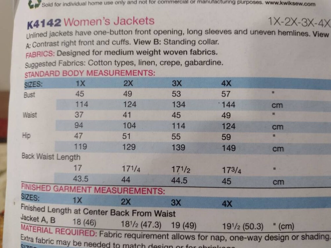 KWIK SEW K4142 Pattern Women's Jackets UNCUT Size 1X - Etsy Canada