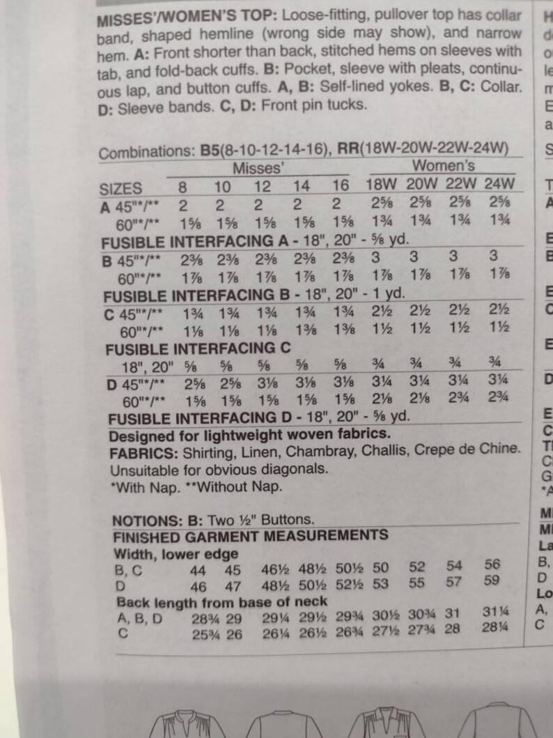 Butterick B5997 Pattern Loose Fitting Top Size 8 16 UNCUT - Etsy