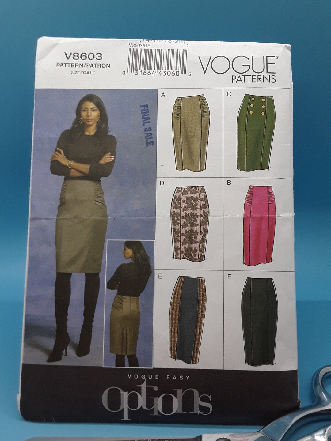 Vogue V8603 Pattern Six Styles Skirts, Misses Size 18 Easy Straight ...