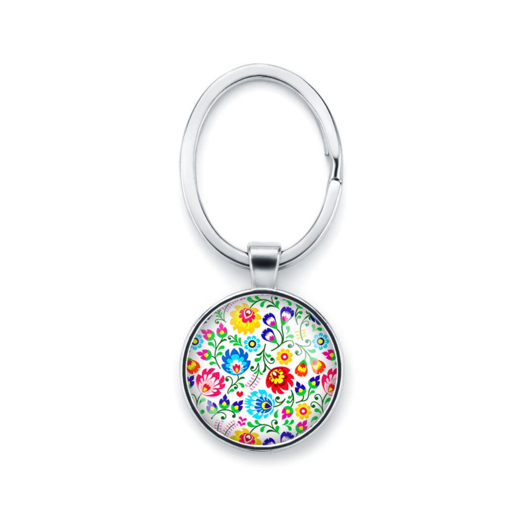 Keychain FOLK Polish Folk Art Poland Keyring With Floral Design Cute ...