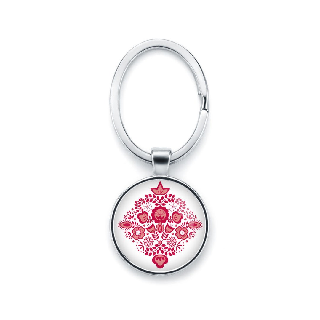 Keychain KUJAWY Polish Folk Art Poland Keyring With Floral Design Cute ...