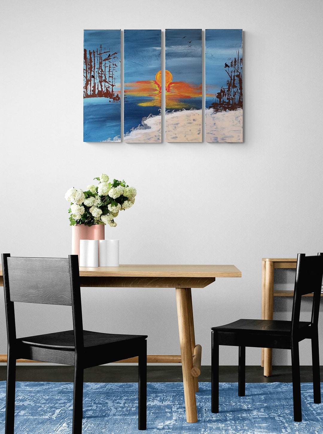 Quadriptych 4 Panel Abstract Landscape Ocean/ Sea Painting Original Artwork Acrylic Paints on ...