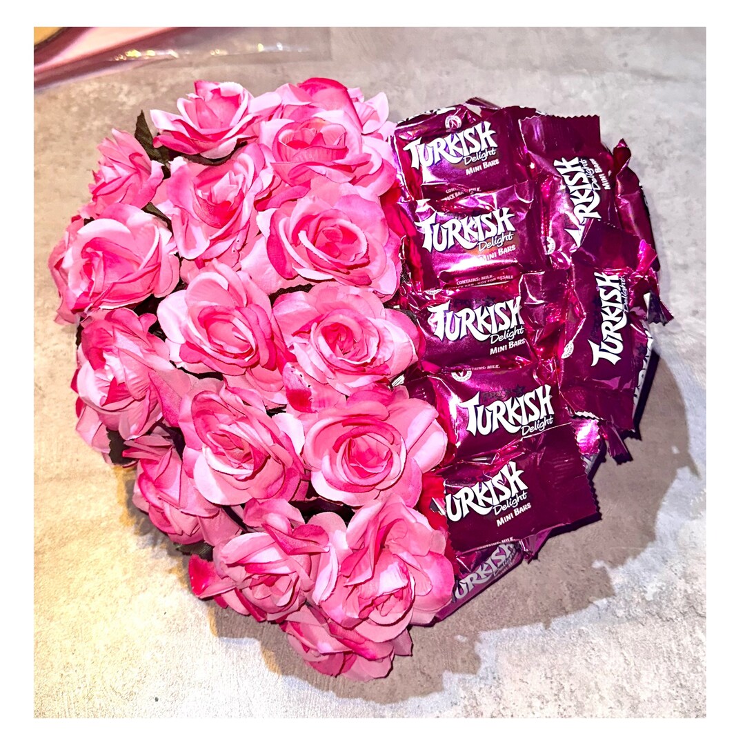 Turkish Delight 3D Heart Platter Chocolate Flower Bow Bouquet Mothers ...
