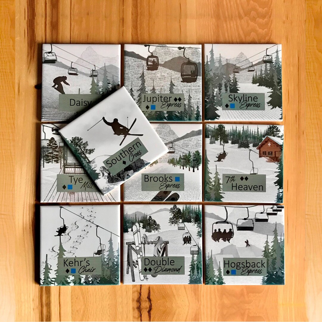 Custom Ski Resort Ceramic Coasters, Winter Sports Gift - Etsy