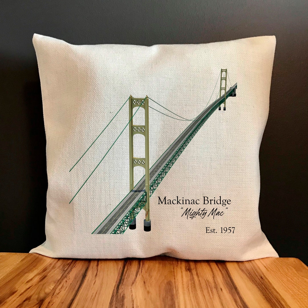 Mackinac Bridge Throw Pillow, "mighty Mac" Canvas Accent Pillow, 16"x16 ...