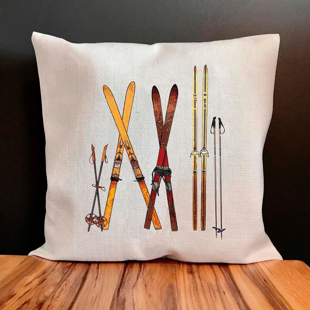 Throw Pillow, Vintage Downhill & Cross Country Ski Decorative Throw ...