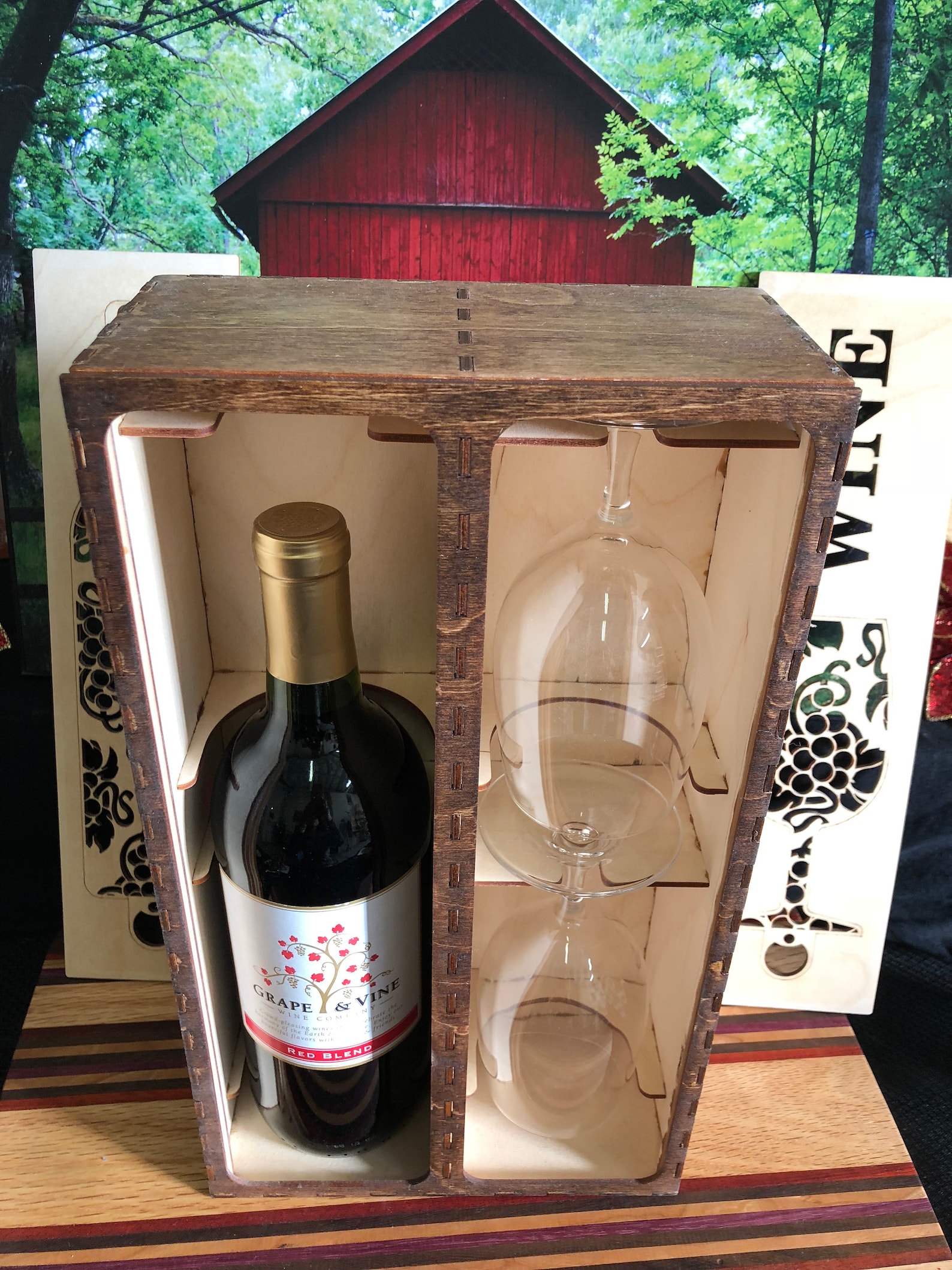 Laser Cut Wine Box Holds 2 Wine Glasses - Etsy