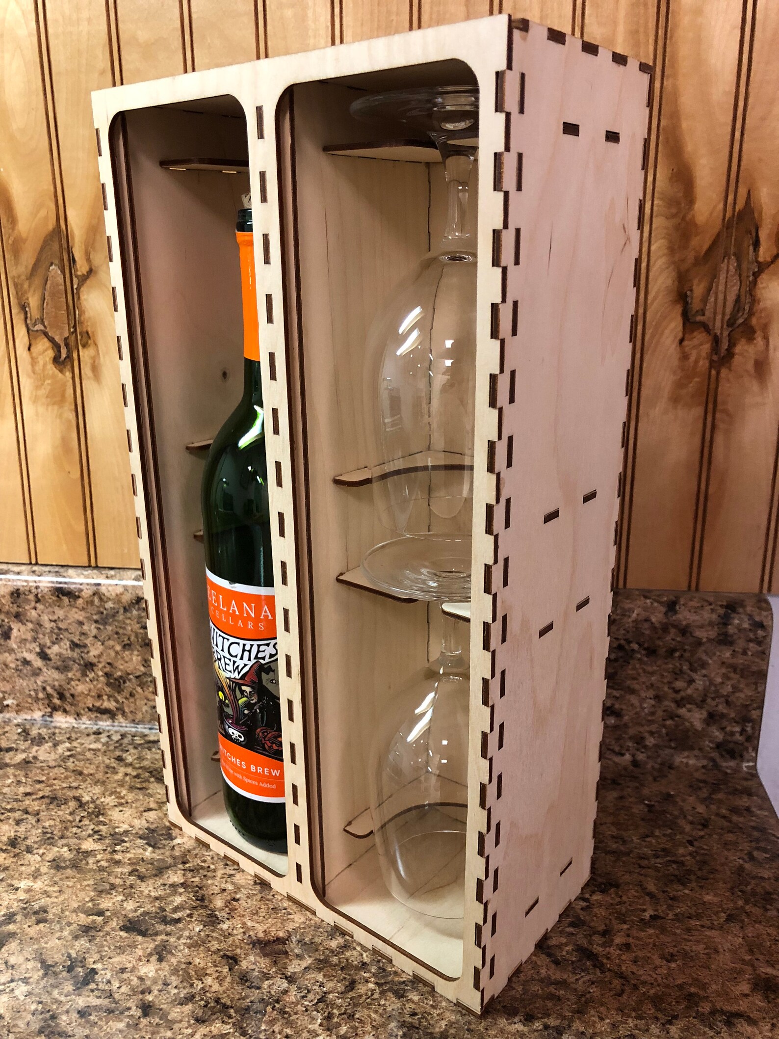 Laser Cut Wine Box Holds 2 Wine Glasses - Etsy