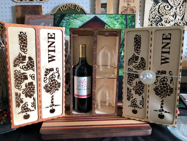 Laser Cut Wine Box Holds 2 Wine Glasses - Etsy